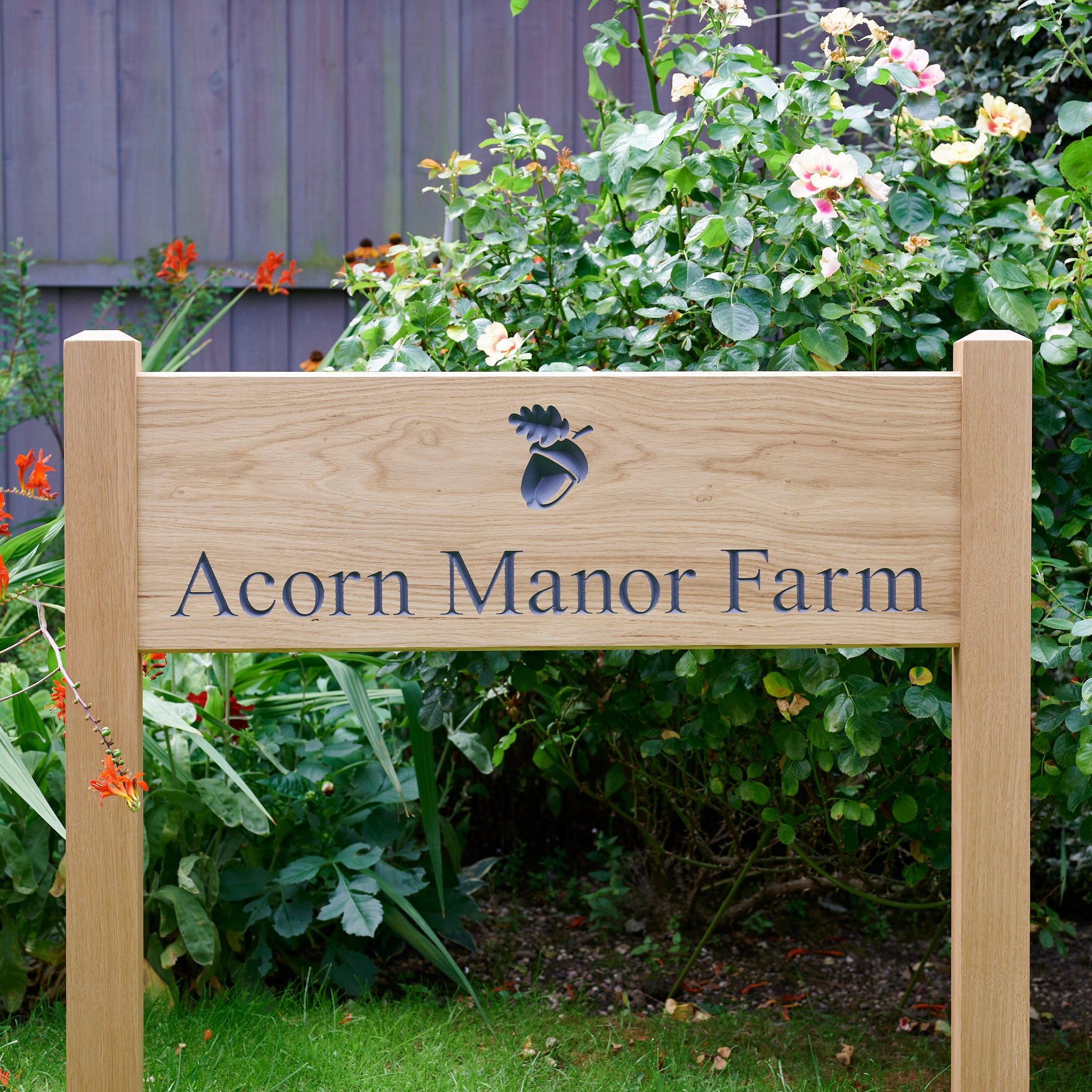 House Sign With Double Morticed Posts – The Engraved Oak Company