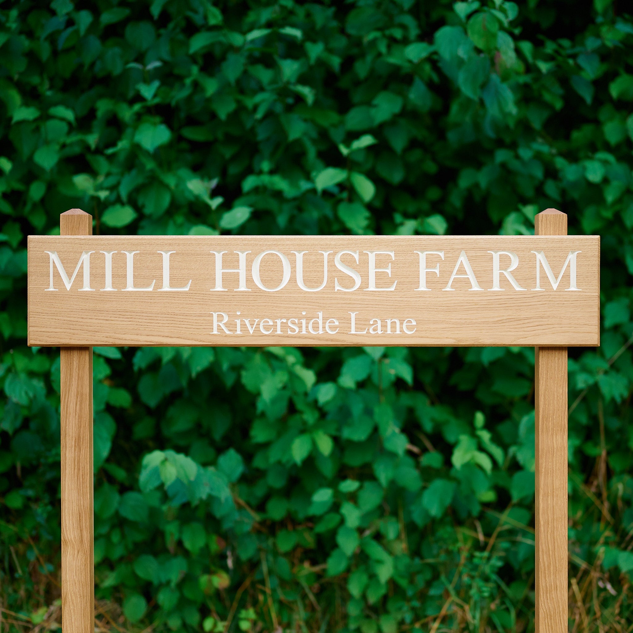 House Sign With Double Posts – The Engraved Oak Company