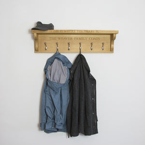 Wall mounted coat rack with shelf | Personalised | The Engraved Oak Company